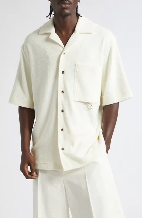 Bottega Veneta Short Sleeve Cotton Blend Terrycloth Button-up Shirt - Parchment