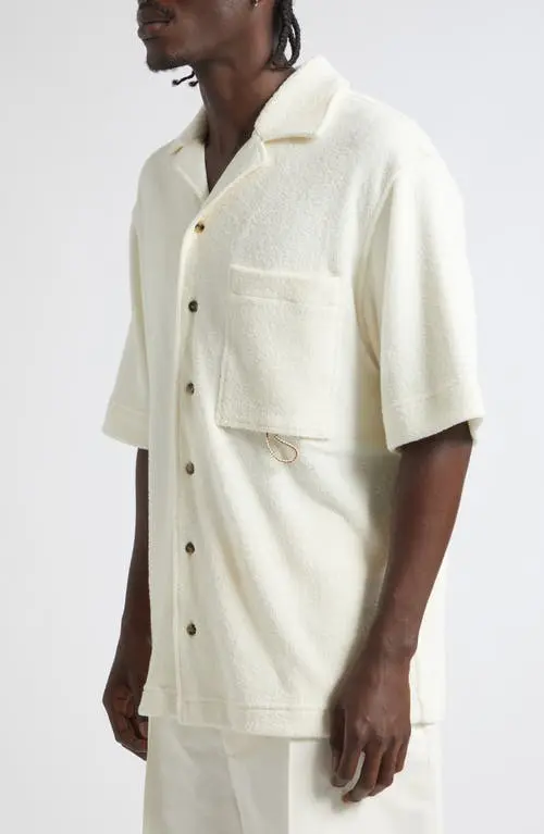 Bottega Veneta Short Sleeve Cotton Blend Terrycloth Button-up Shirt