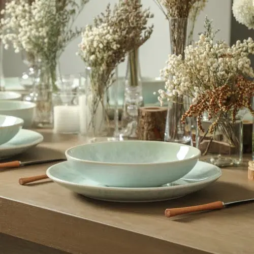 STONE + LAIN Riley 8-piece Pasta Bowl Set Stoneware - Seafoam