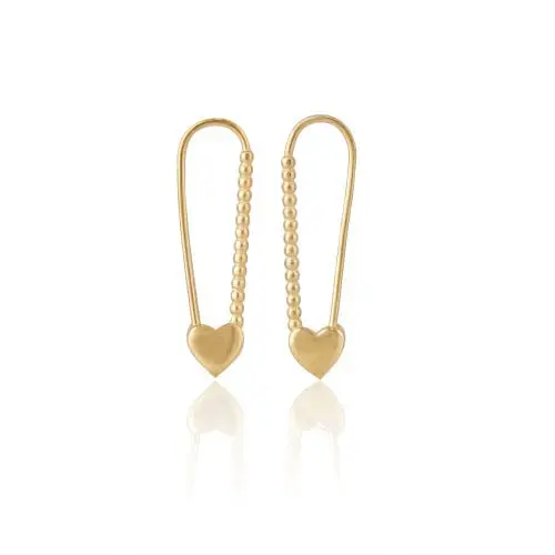 SPERO LONDON Sterling Heart Beaded Safety Pin Drop Earrings - Gold