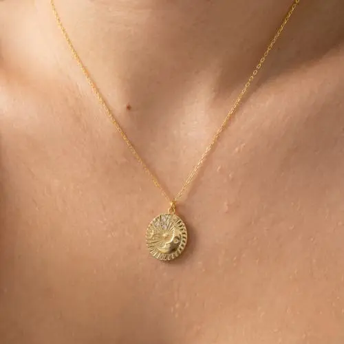 SPERO LONDON Embossed Sterling Moon Medal Necklace - Gold