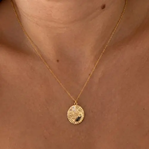 SPERO LONDON Embossed Sterling Moon Medal Necklace - Gold