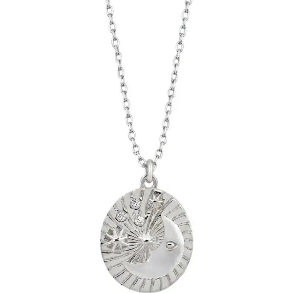 SPERO LONDON Moon Embossed Silhouette Sterling Medal Necklace - Silver