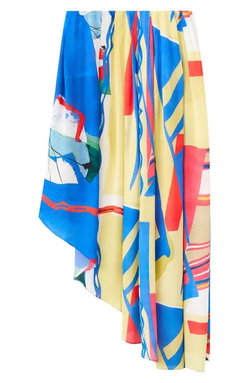 Mango Print Asymmetric Maxi Skirt