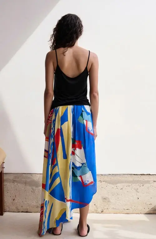 Mango Print Asymmetric Maxi Skirt