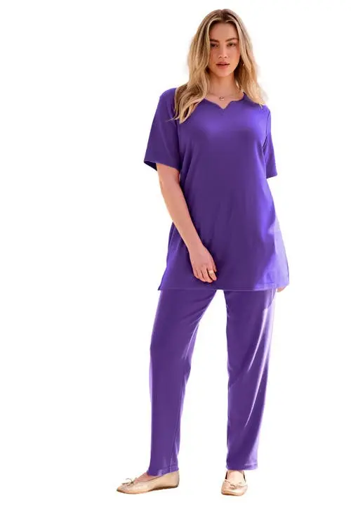 ROAMAN'S Soft Knit Tunic With Notch Neckline - Midnight Violet