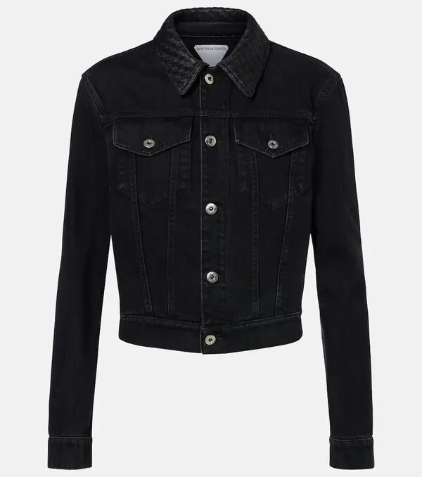 Bottega Veneta Intrecciato Leather-trimmed Denim Jacket - Black