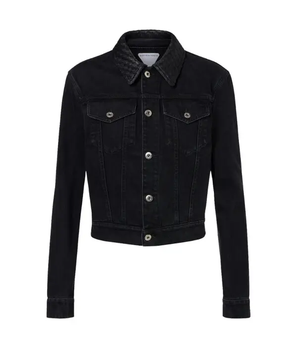 Bottega Veneta Intrecciato Leather-trimmed Denim Jacket - Black
