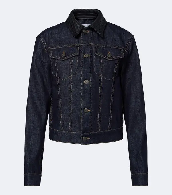 Bottega Veneta Intrecciato Trimmed Denim Jacket - Blue
