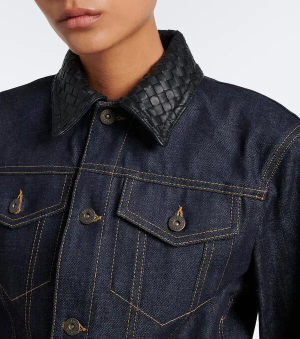 Bottega Veneta Intrecciato Leather-trimmed Denim Jacket - Blue
