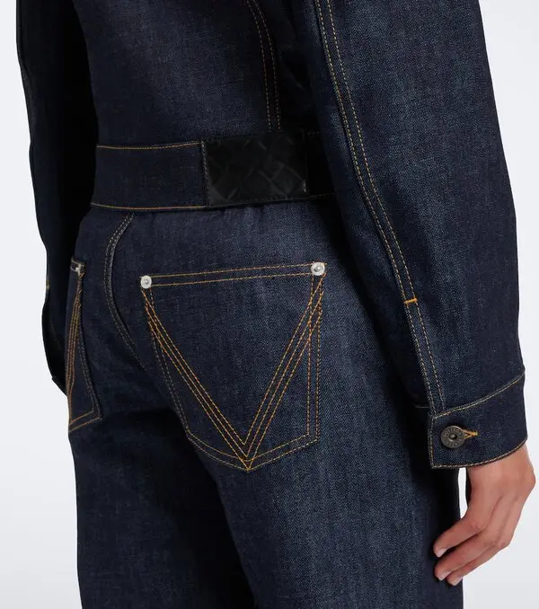 Bottega Veneta Intrecciato Leather-trimmed Denim Jacket - Blue