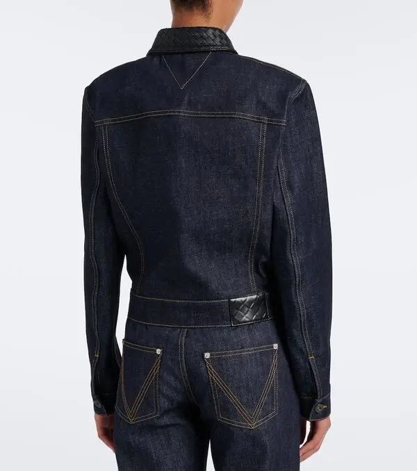 Bottega Veneta Intrecciato Leather-trimmed Denim Jacket - Blue
