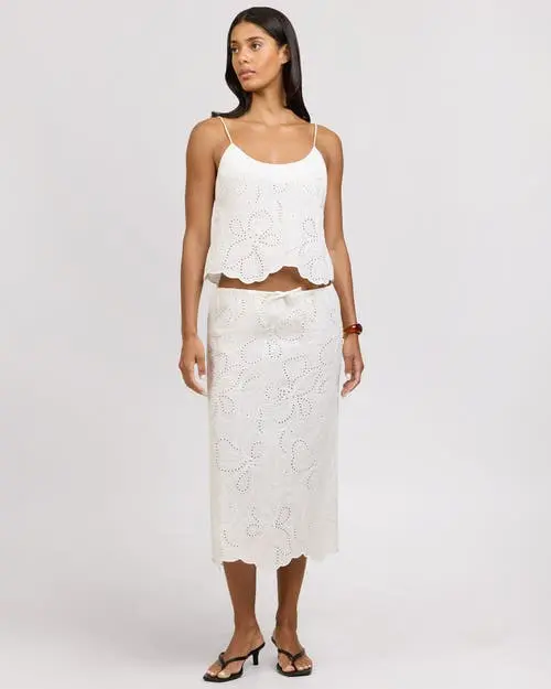 Onia Drawstring Broderie Midi Skirt - White