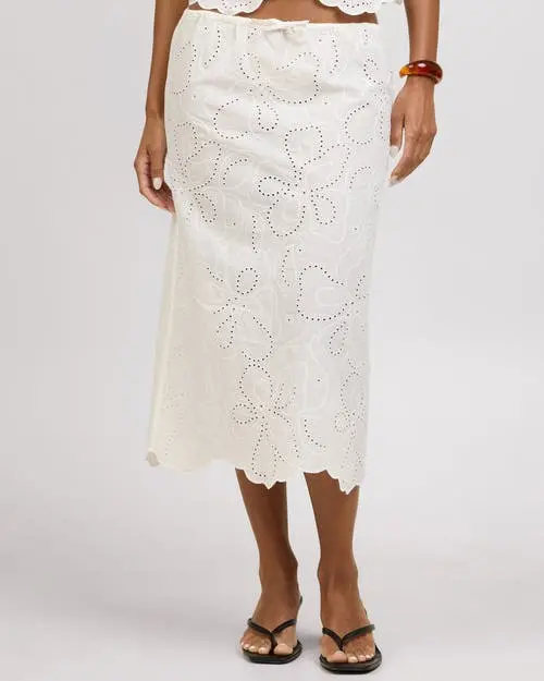 Onia Drawstring Broderie Midi Skirt