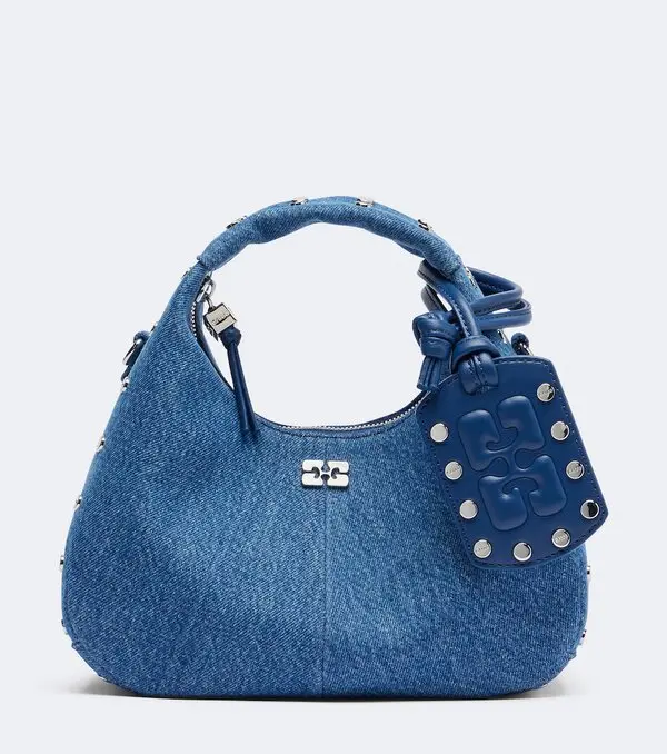 GANNI Mini Denim Top-handle Bag With Studs - Blue