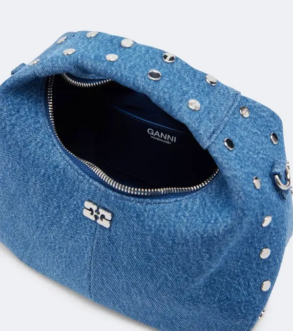 GANNI Mini Denim Top-handle Bag With Studs