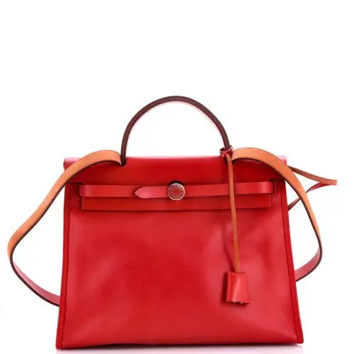 Hermès Herbag Zip Berline Vache Canvas And Leather 31 - Red