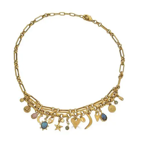 LONI PAUL JEWELRY Talisman Charm Necklace With Peach Moonstone And Labradorite - Gold