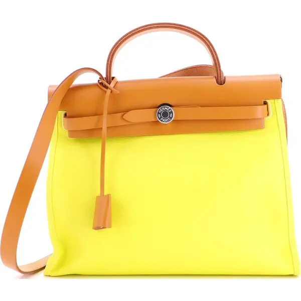 Hermès Herbag Zip Berline Vache Canvas And Leather 31 - Lime