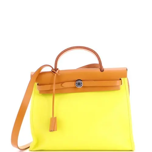 Hermès Herbag Zip Berline Vache Canvas And Leather 31 - Yellow