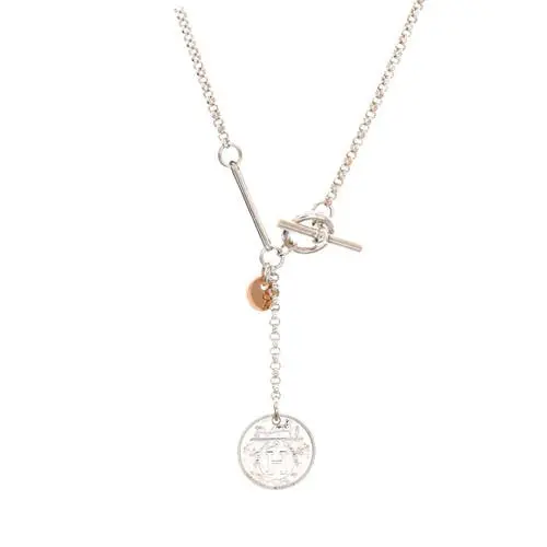 Hermès Ex-libris Long Necklace Sterling With 18k Rose Gold Small - Metallic Silver