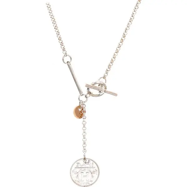 Hermès Ex-libris Long Necklace Sterling With 18k Rose Gold Small - Silver