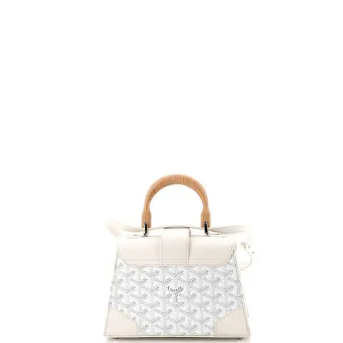 Goyard Structured Saigon Top Handle Bag Coated Canvas With Leather Mini - White