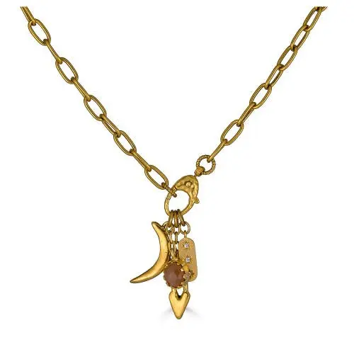 LONI PAUL JEWELRY Peach Moonstone Talisman Drop Necklace - Gold