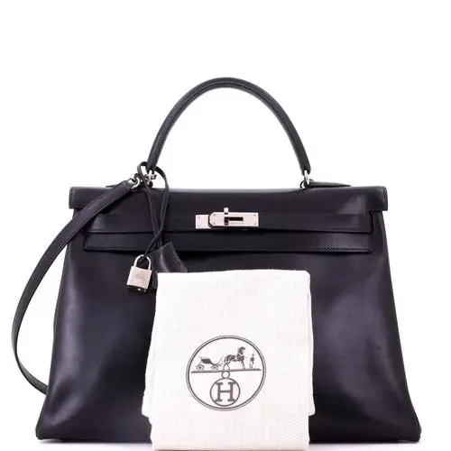 Hermès Kelly Handbag Box Calf With Palladium Hardware 35 - Black