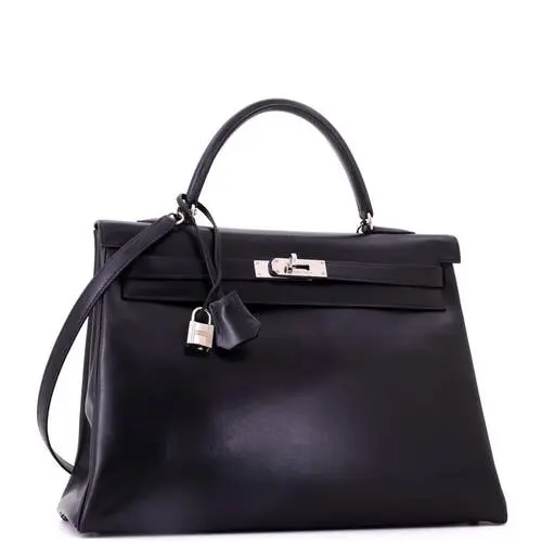 Hermès Kelly Handbag Black Box Calf With Palladium Hardware 35
