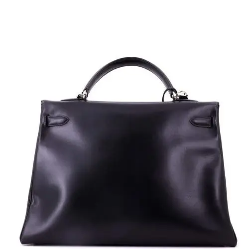 Hermès Kelly Handbag Black Box Calf With Palladium Hardware 35