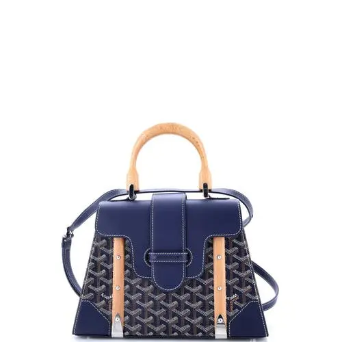Goyard Saigon Top Handle Bag Coated Canvas With Leather Pm - Blue