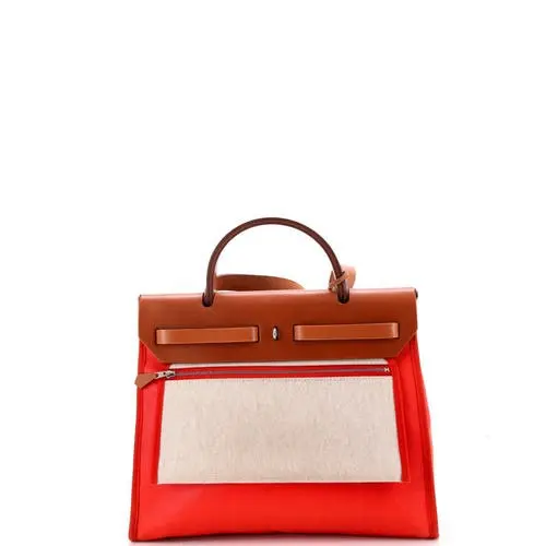Hermès Herbag Zip Berline Vache Canvas And Leather 31 - Red