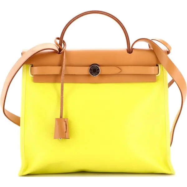 Hermès Herbag Zip Berline Vache Canvas And Leather 31 - Lime