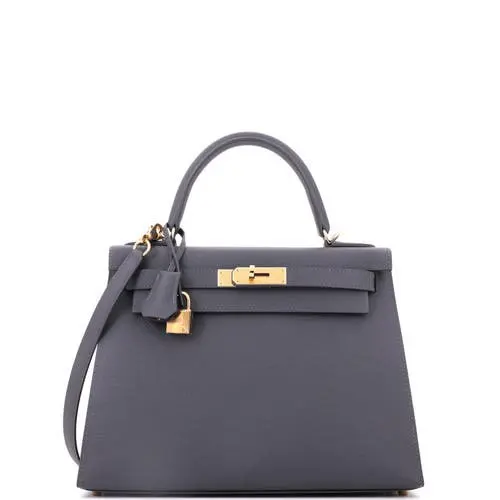 Hermès Kelly Handbag Grey Epsom With Permabrass Hardware 28 - Gris Misty