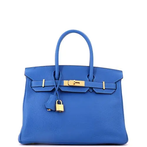 Hermès Birkin Handbag Clemence With Gold Hardware 30 - Blue