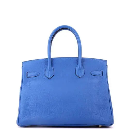 Hermès Birkin Handbag Blue Clemence With Gold Hardware 30