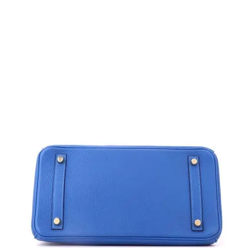 Hermès Birkin Handbag Blue Clemence With Gold Hardware 30