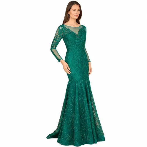 LARA NEW YORK Beaded Faux-wrap V-neck Bridal Gown - Green