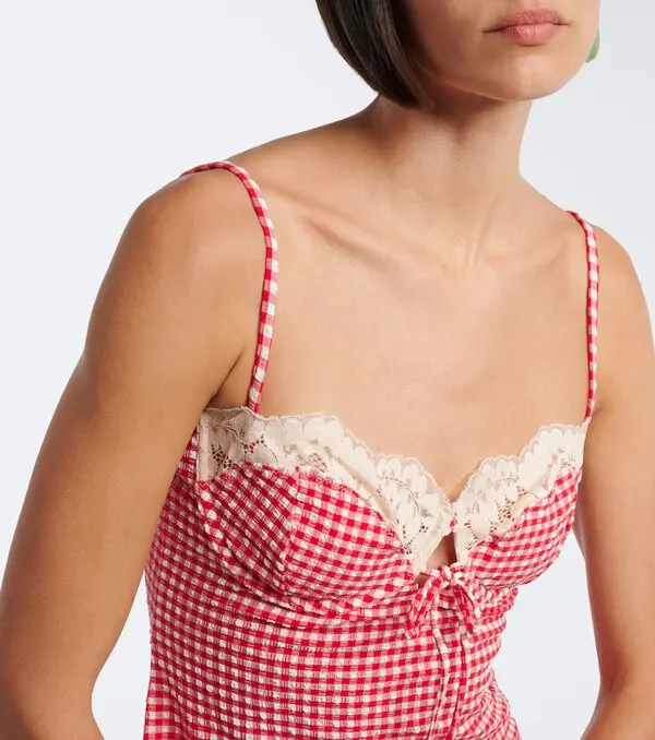 MONTCE Lena Gingham Mini Dress With Lace Trim