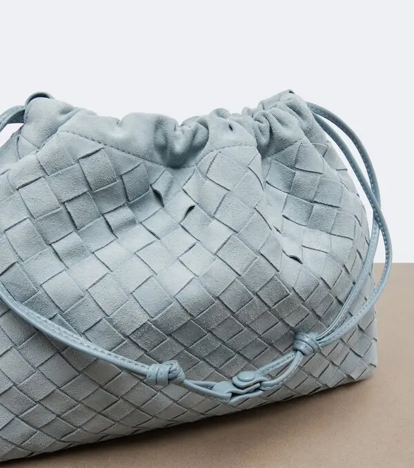 Bottega Veneta Small Intrecciato Suede Pouch - Blue