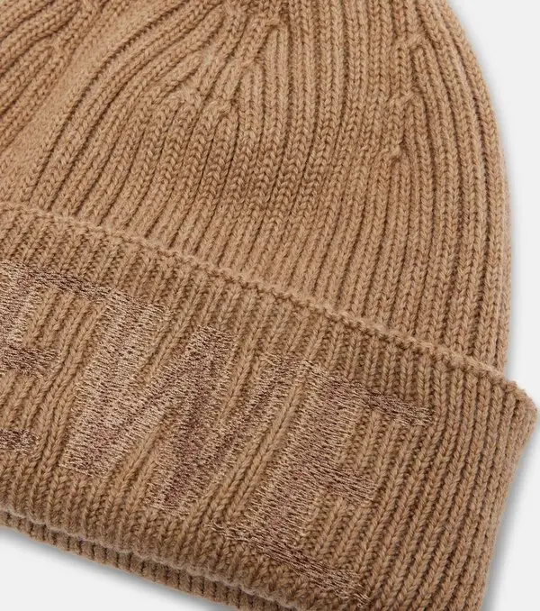 Loewe Logo Embroidered Ribbed-knit Wool Beanie - Beige