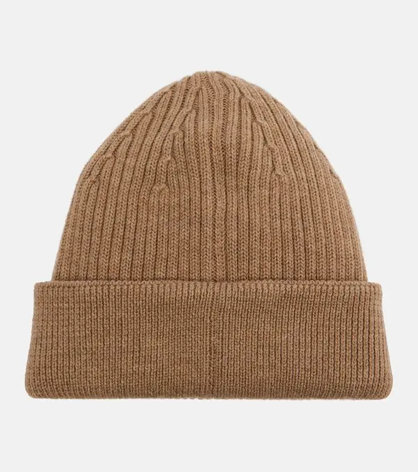 Loewe Logo Embroidered Ribbed-knit Wool Beanie - Beige