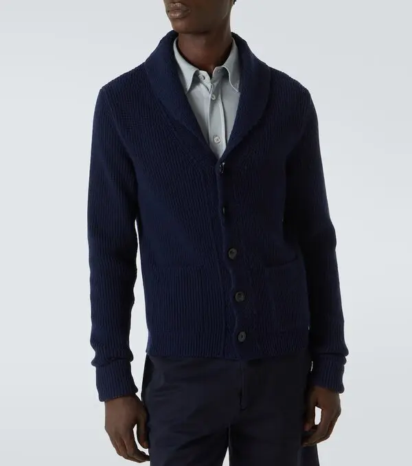 TOM FORD Shawl Collar Ribbed Cashmere Cardigan - Blue