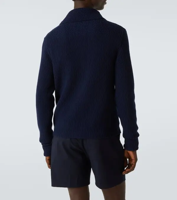 TOM FORD Shawl Collar Ribbed Cashmere Cardigan - Blue