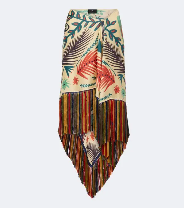 Etro Fringed Printed Asymmetric Silk Maxi Skirt - Multicoloured