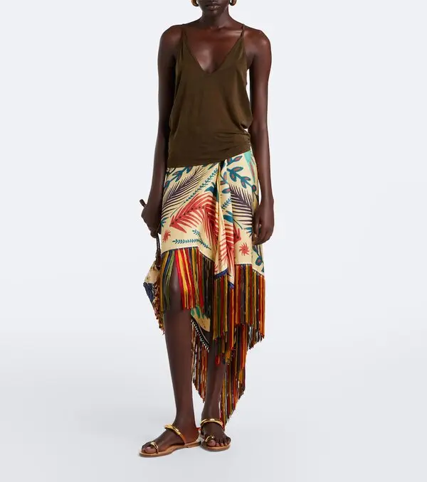 Etro Fringed Printed Asymmetric Silk Maxi Skirt - Multicoloured
