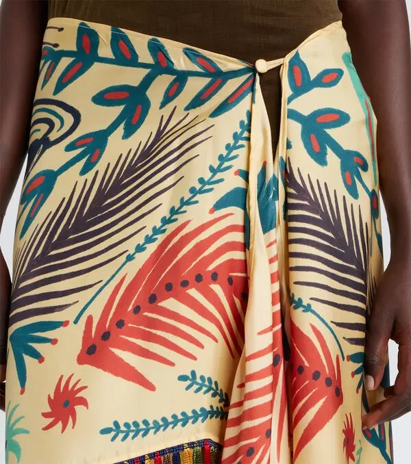 Etro Fringed Printed Asymmetric Silk Maxi Skirt - Multicoloured