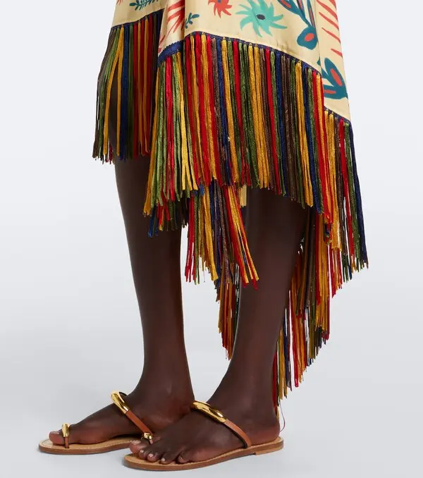 Etro Fringed Printed Asymmetric Silk Maxi Skirt - Multicoloured