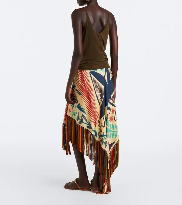 Etro Fringed Printed Asymmetric Silk Maxi Skirt - Multicoloured